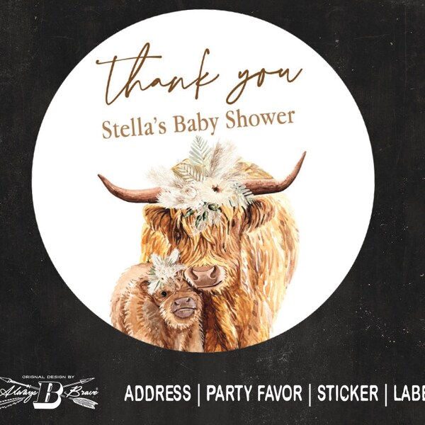 Highlander Cow Thank You Sticker - Etsy