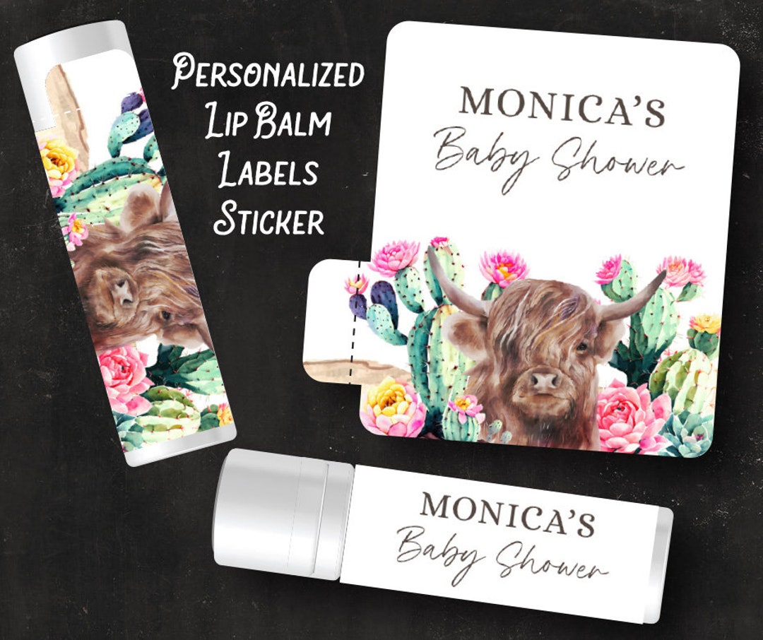 Highland Cow Lip Balm Label Chapstick Cactus Baby Shower Favor Stickers ...