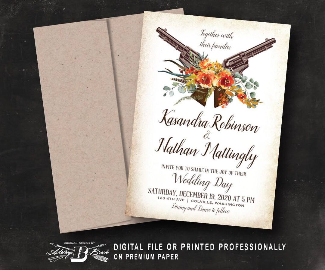Country Western Wedding Invitation Pistols Guns Invitations Etsy 9456