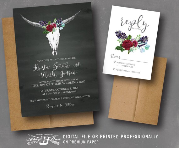 Bull Skull Wedding Invitation & RSVP Country Chic Rustic | Etsy