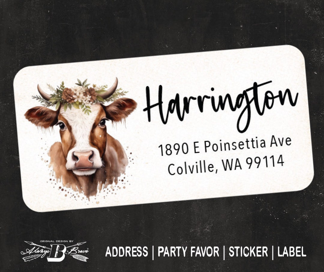 Cow Return Address Label Ranch Labels Farm Sticker Woodsy Holiday ...