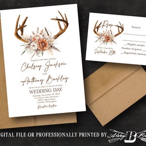 Deer Antler Wedding Invitation & RSVP Boho Invitations Rust Terra Cotta ...