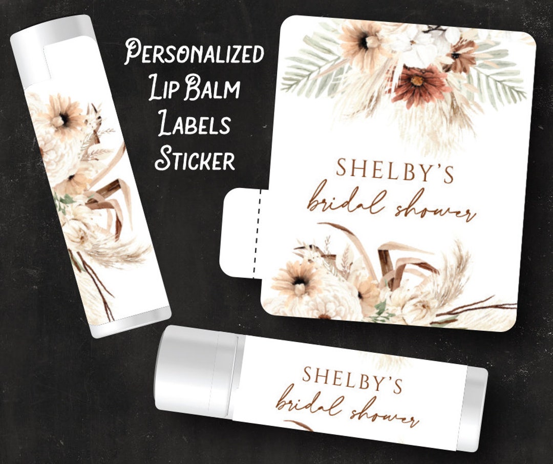 Boho Lip Balm Label Bohemian Chapstick Favor Stickers Rust Flowers Palm ...
