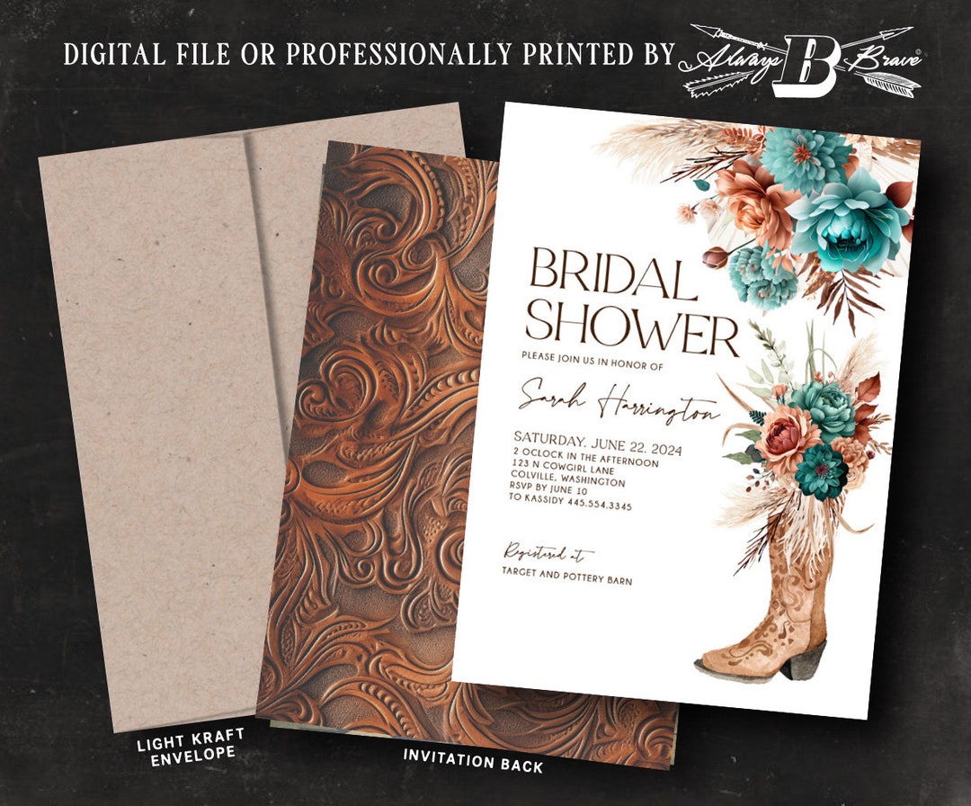 PRINTED Western Bridal Shower Invitation Bohemian Invitations Boho ...