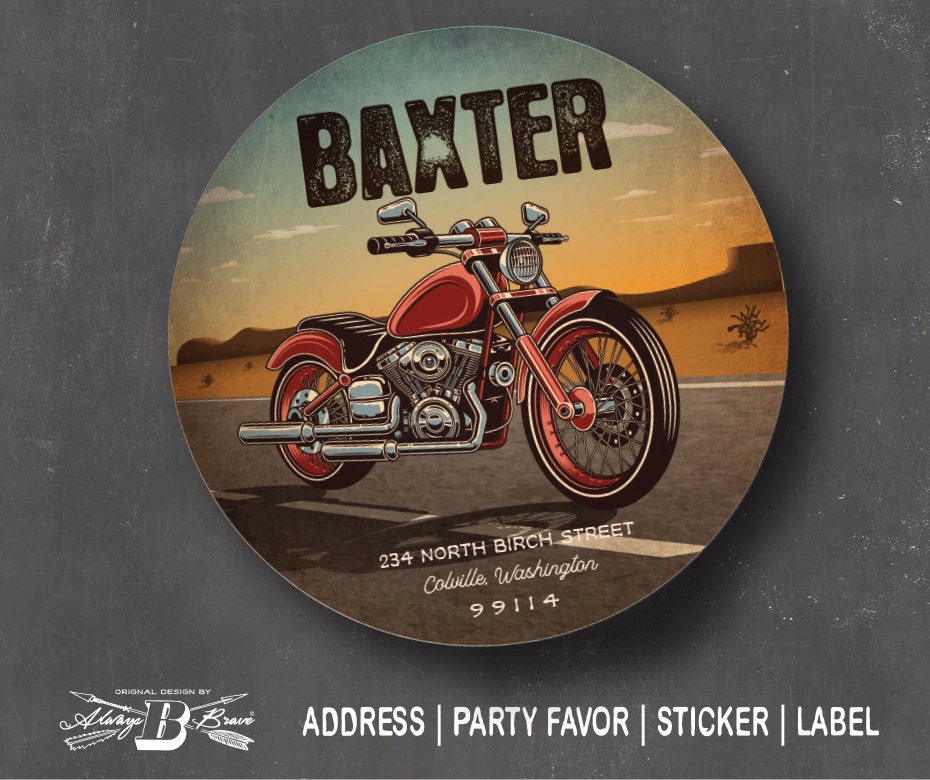 Motorcycle Return Address Label Grungy Male Guy Labels | Etsy