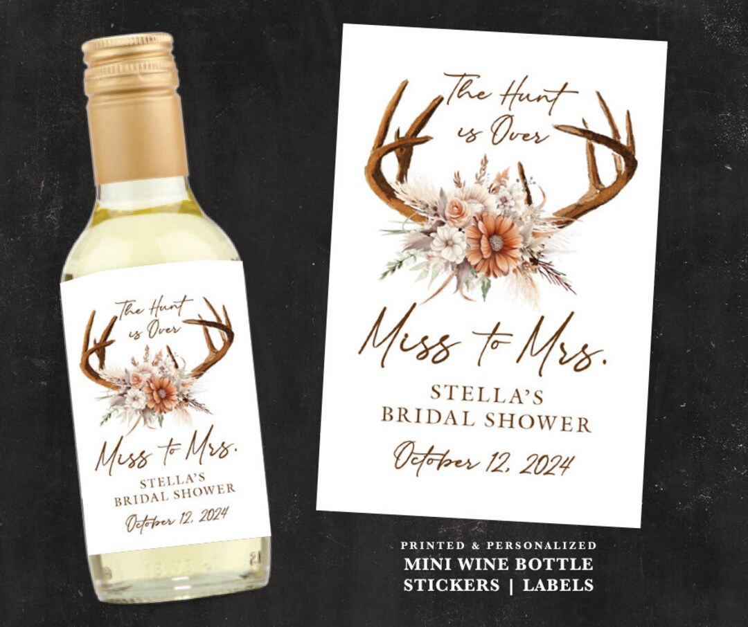 Deer Antler Mini Wine Bottle Labels Bohemian Miss to Mrs. Bridal Shower ...