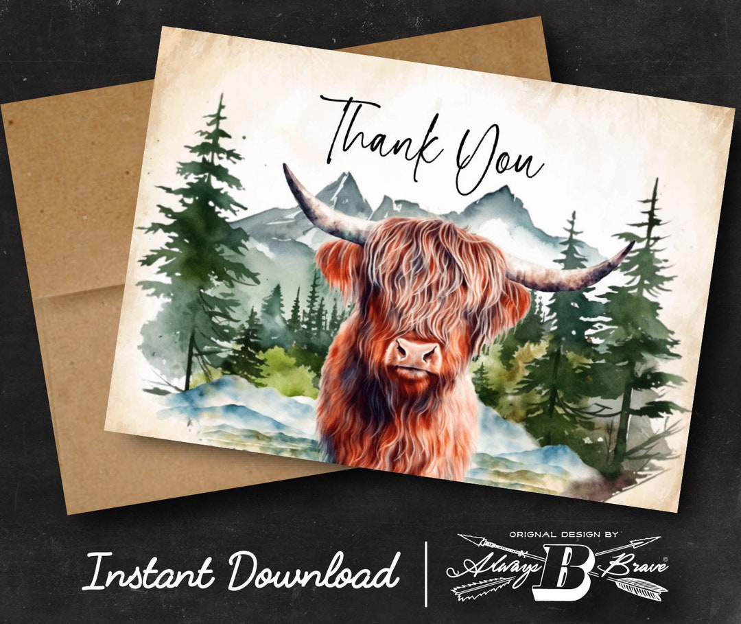 Highland Cow Thank You Card Instant Download Printable File Digital ...
