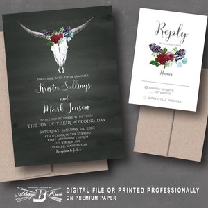 Bull Skull Wedding Invitation & RSVP Country Chic Rustic - Etsy