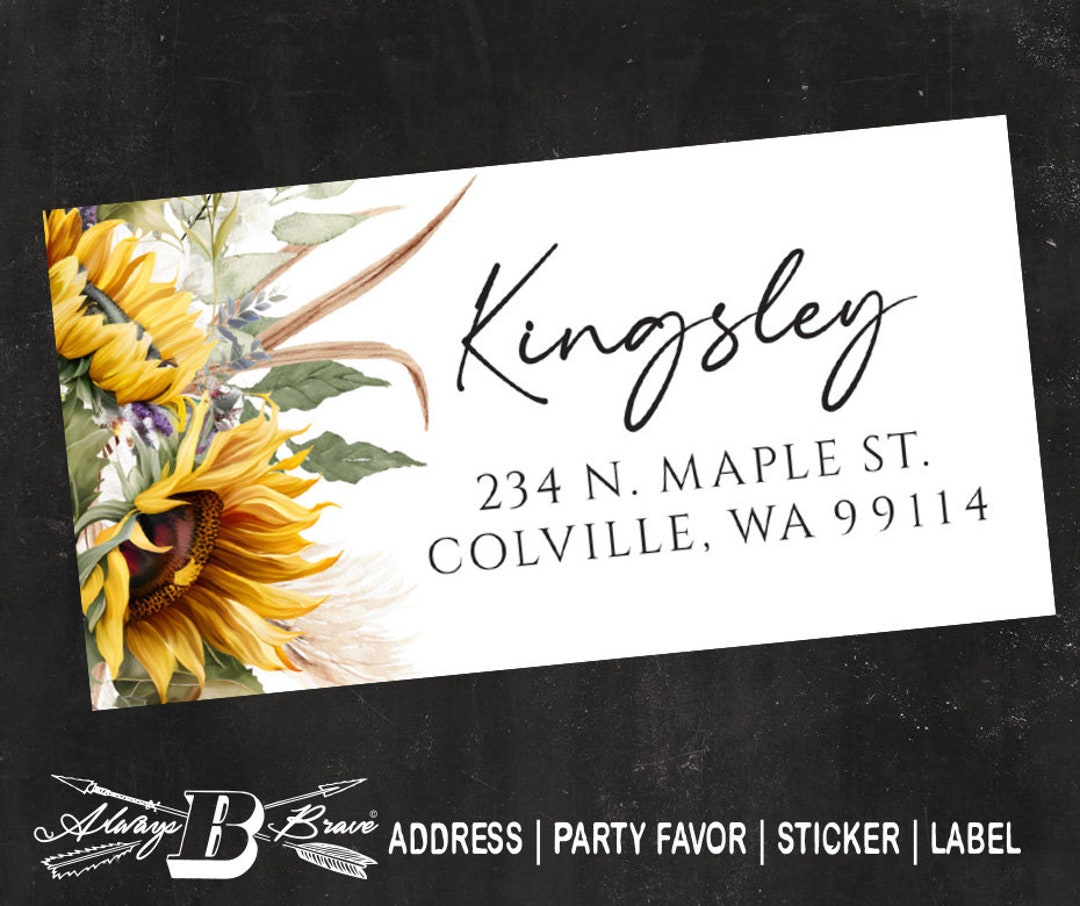 Sunflower Return Address Label Sunflowers Sticker Flower Labels Country ...