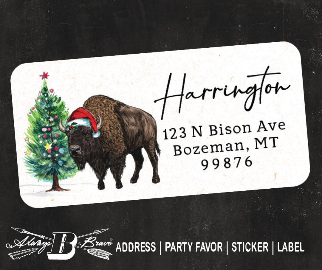 Buffalo Return Address Label Bison Christmas Stickers Rustic Ranch ...