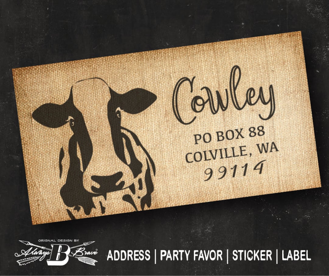 Dairy Cow Return Address Label Burlap Stckers Country Labels Rustic ...