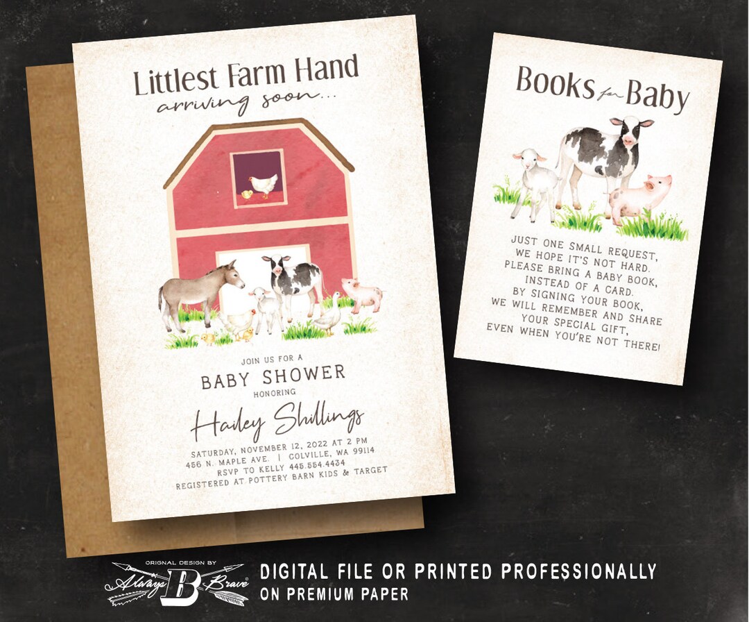 Farm Animal Baby Shower Invitation Red Barn Invites Barnyard Animals ...