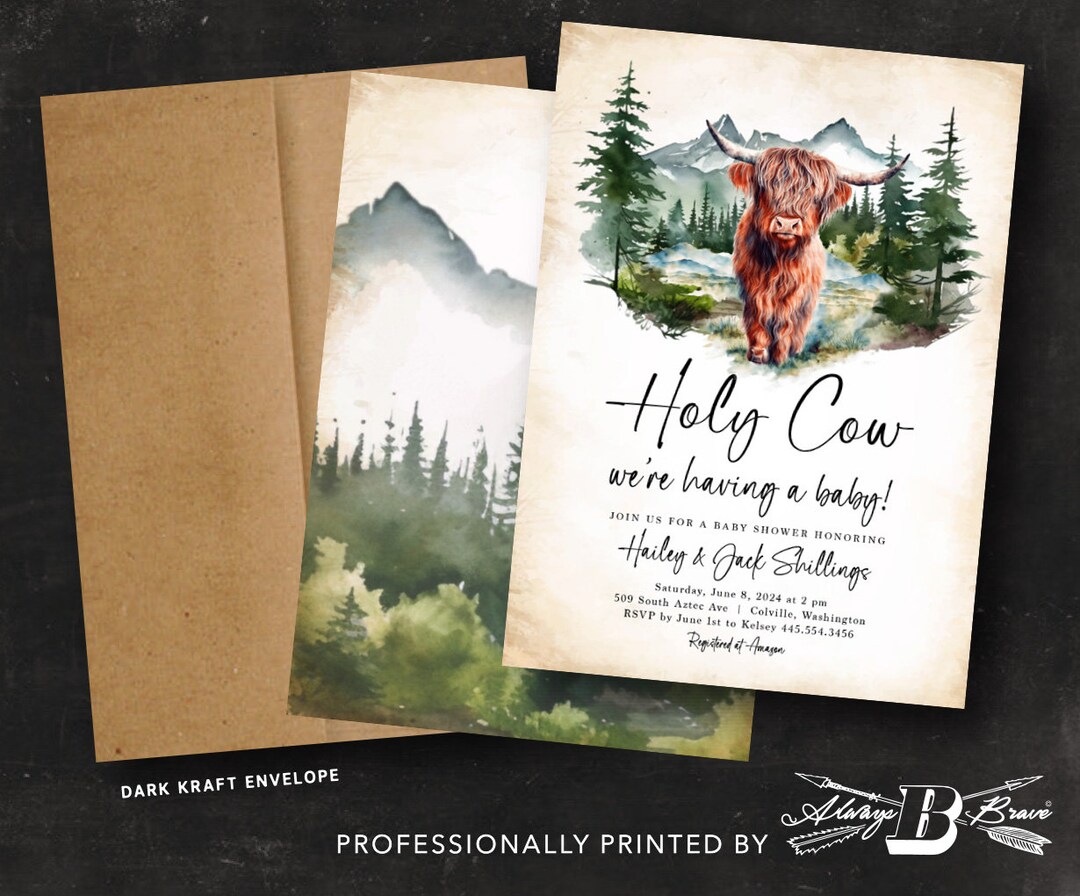 PRINTED Highland Cow Baby Shower Invitation Western Ranch Invitations ...