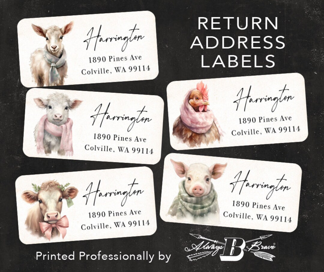Farm Return Address Labels Winter Animals Stickers Barn Sticker Ranch ...