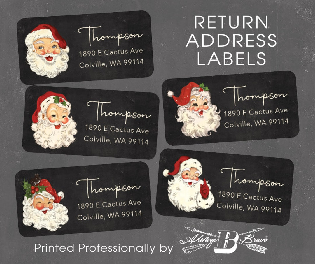 Christmas Return Address Labels Santa Stickers Winter Sticker Vintage ...