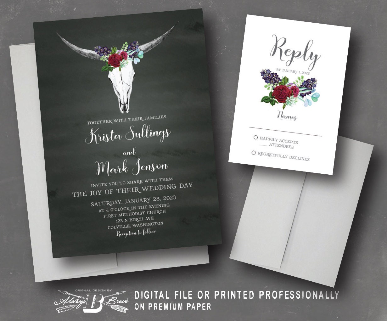 Bull Skull Wedding Invitation & RSVP Country Chic Rustic - Etsy
