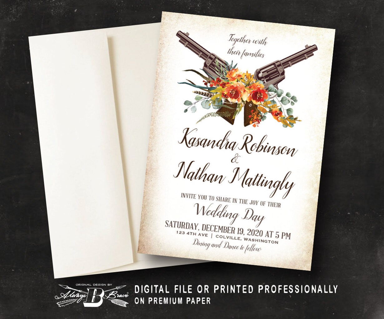 Country Western Wedding Invitation Pistols Guns Invitations - Etsy
