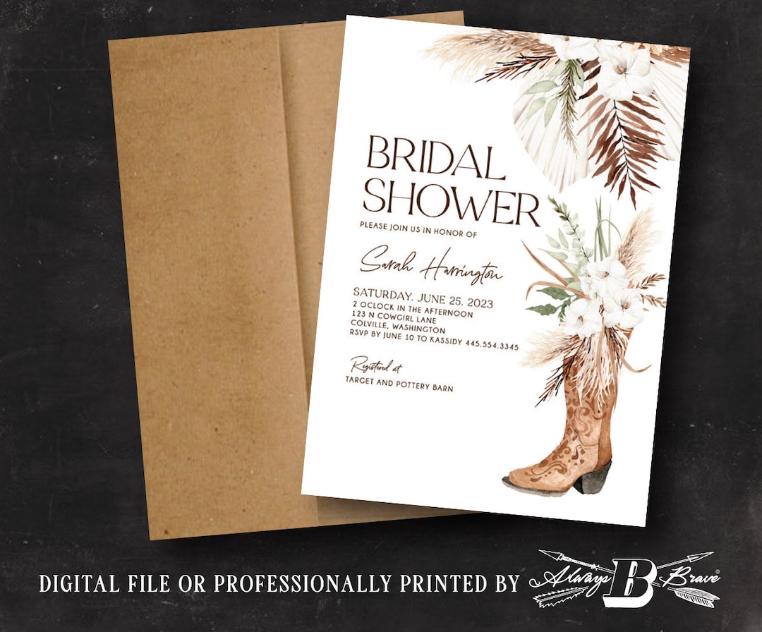 Western Bridal Shower Invitation Bohemian Invitations Boho Cowgirl ...