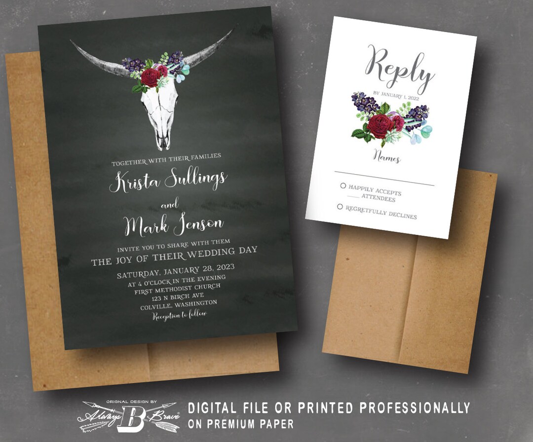 Bull Skull Wedding Invitation & RSVP Country Chic Rustic - Etsy