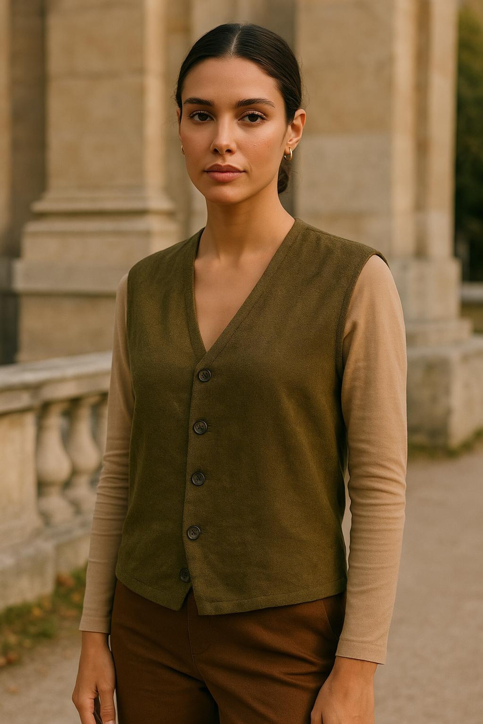 Eka Vintage Merino Wool Vest Olive Green Button up German Made Reine ...