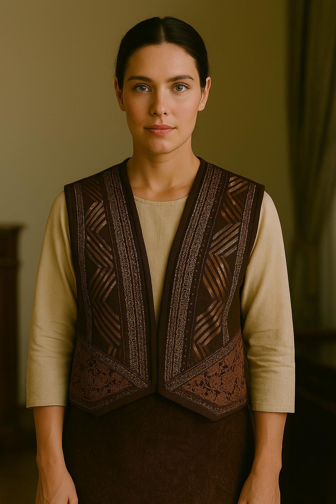 Vintage Turkish Knit Vest Retro Brown Sleeveless Top With Ribbon Lace ...