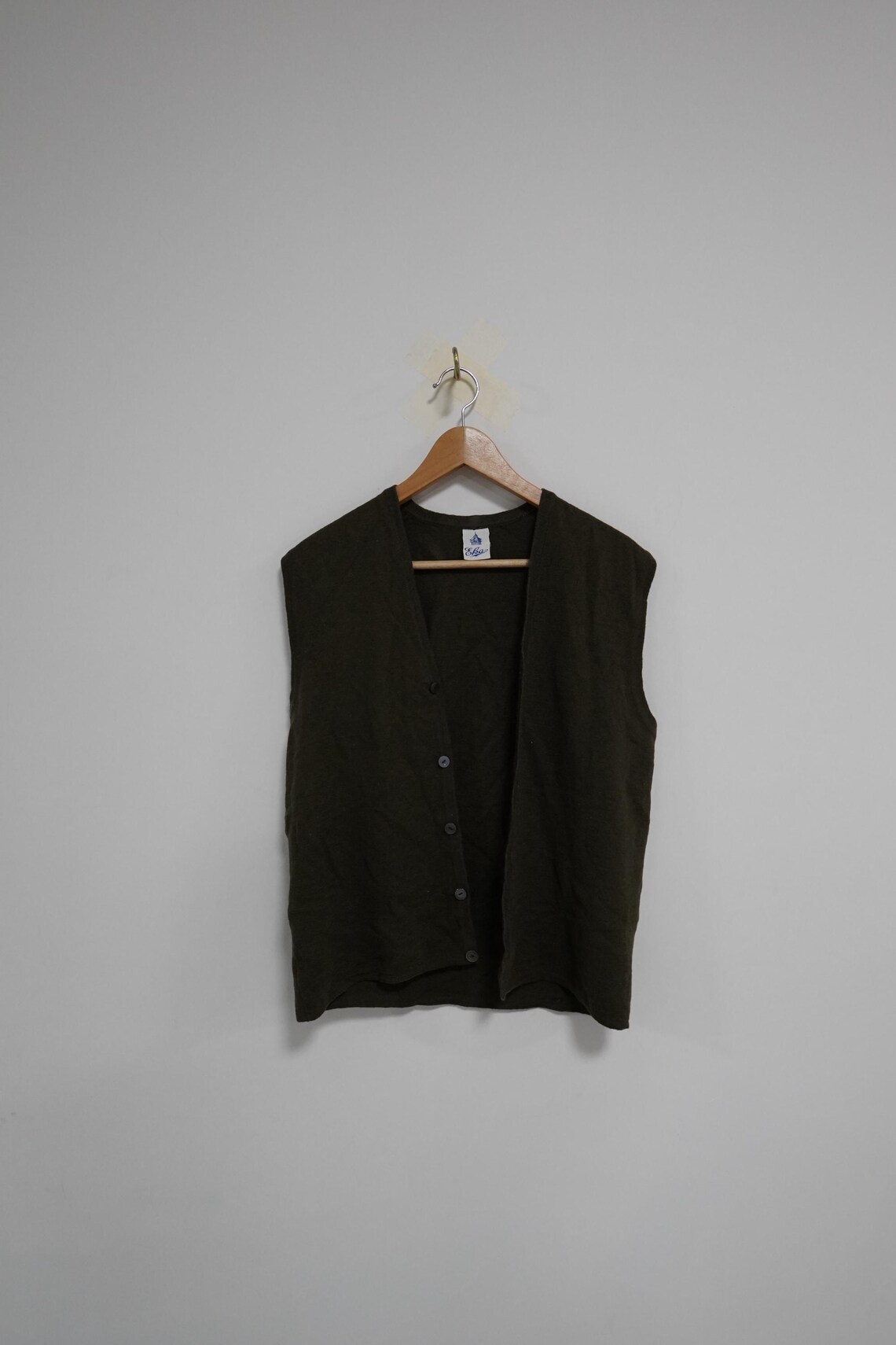 Eka Vintage Merino Wool Vest Olive Green Button up German Made Reine ...