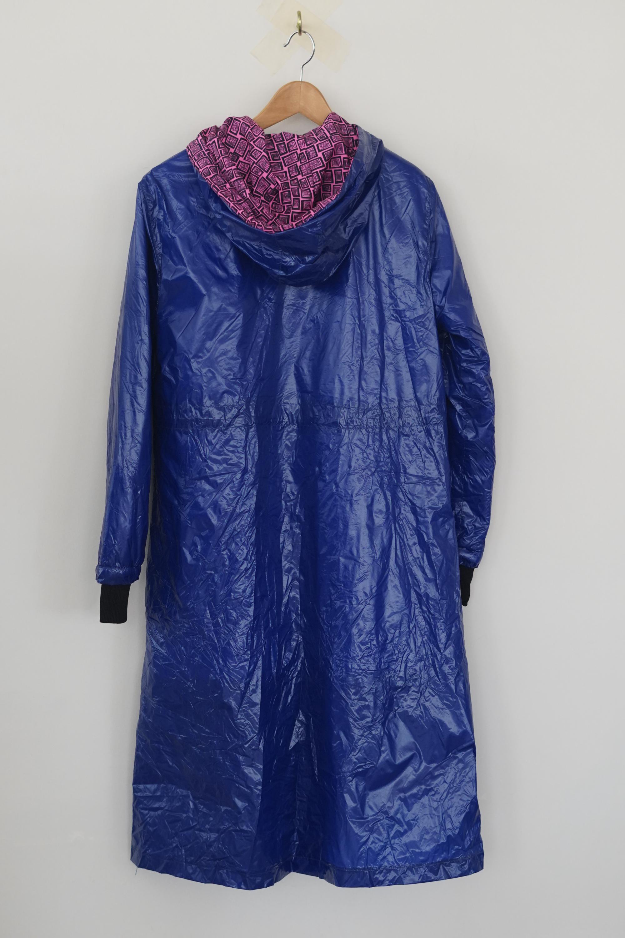 90s Metallic Blue Hooded Raincoat: Vintage Park Moda Long Parka - Etsy