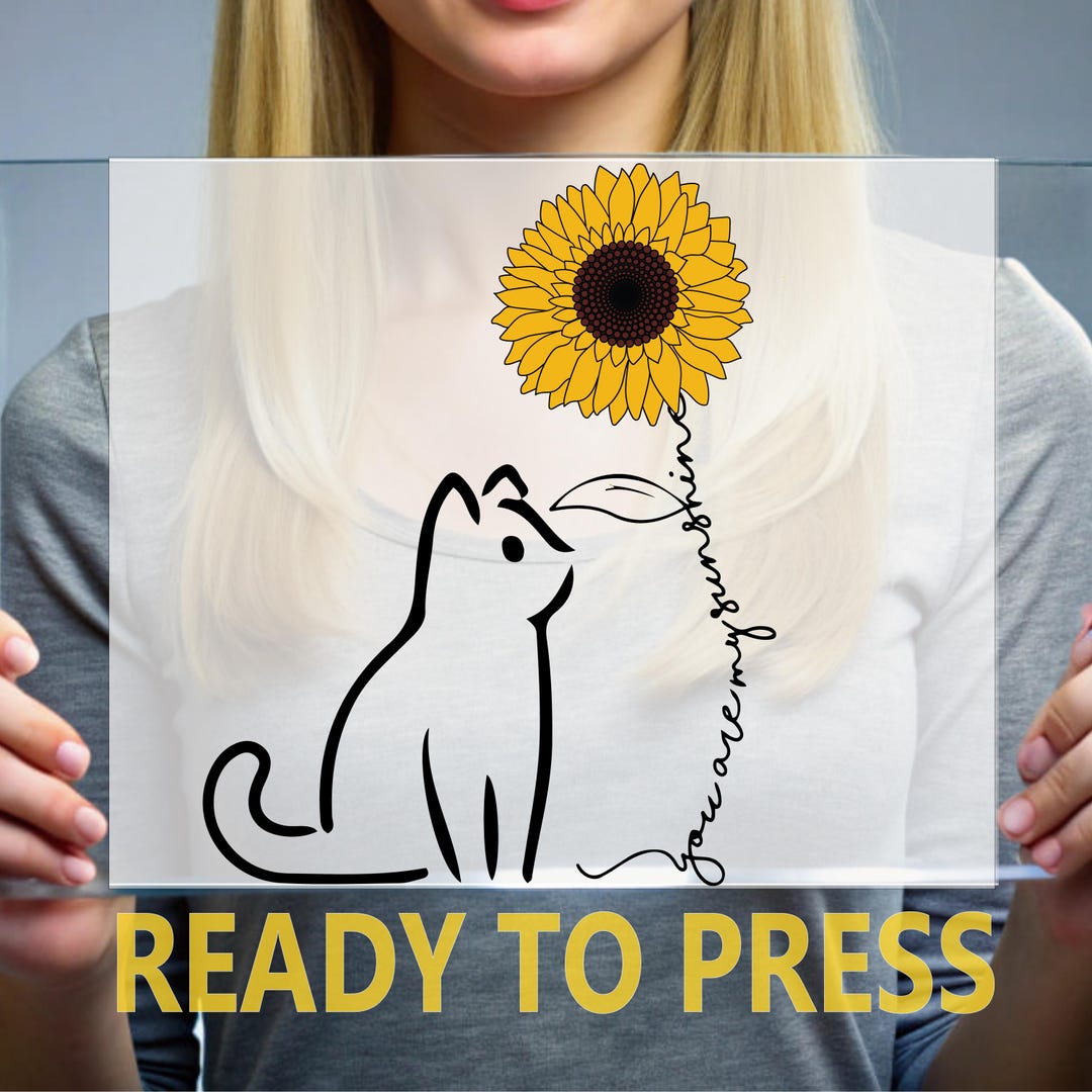 You Are My Sunshine Cat DTF Transfer, Sunflower Cat Design, Ready to ...