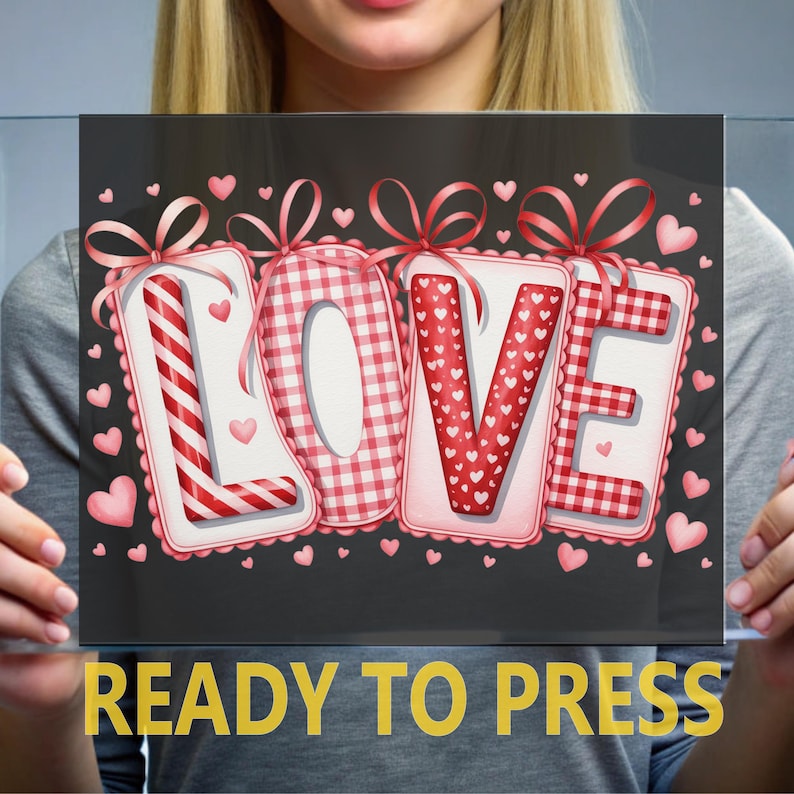 Preppy Love DTF Transfer: Gingham Bow Lettering, Valentine's Design - Etsy