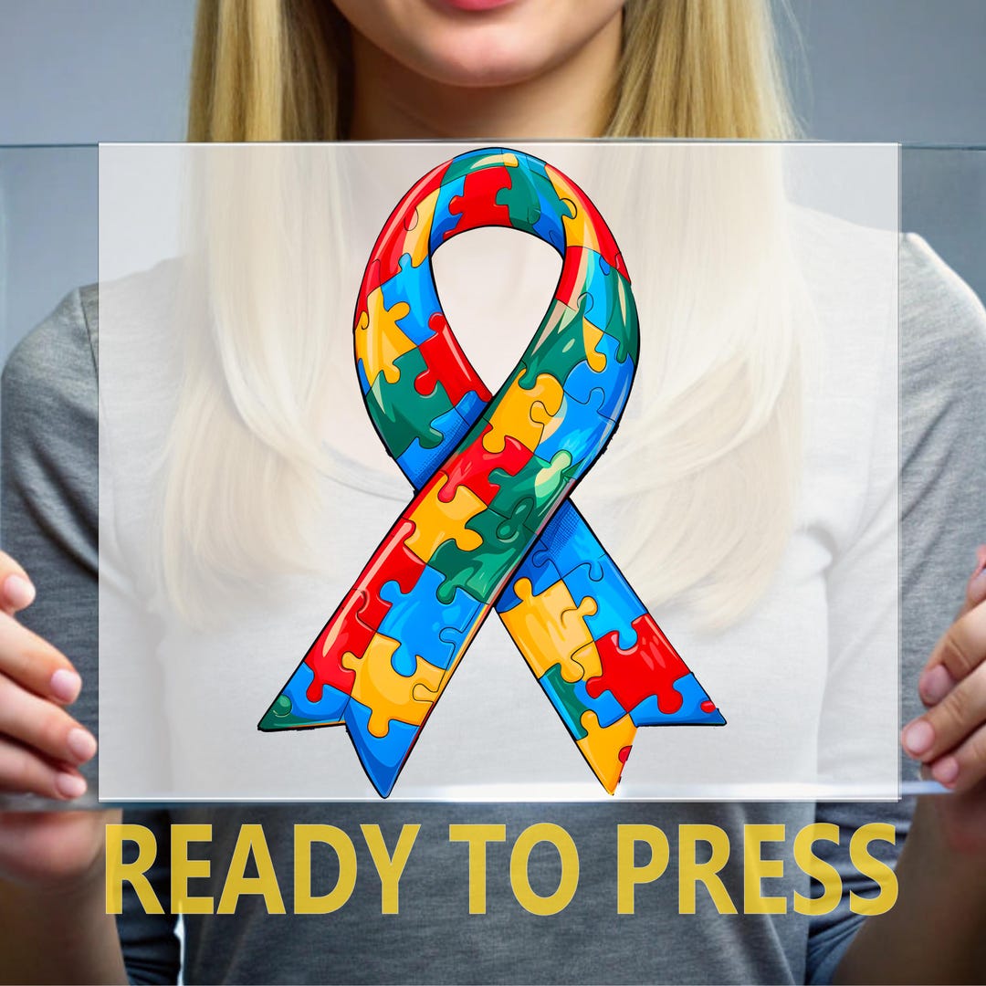 Autism Awareness Ribbon DTF Transfer, Puzzle Ribbon Design, Ready to ...