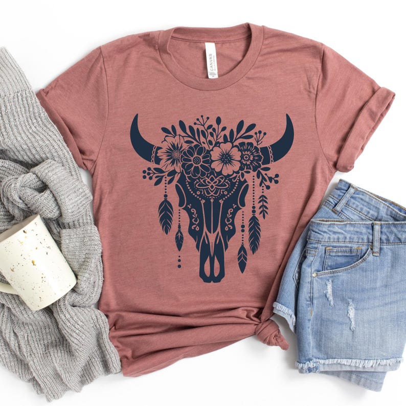 Floral Cow Skull DTF Transfer, Western Heat Press Design - Etsy