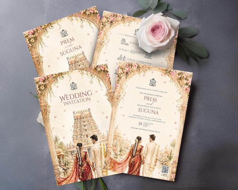Indian Wedding Invitation Couple Template – Save the Date Modern Temple ...