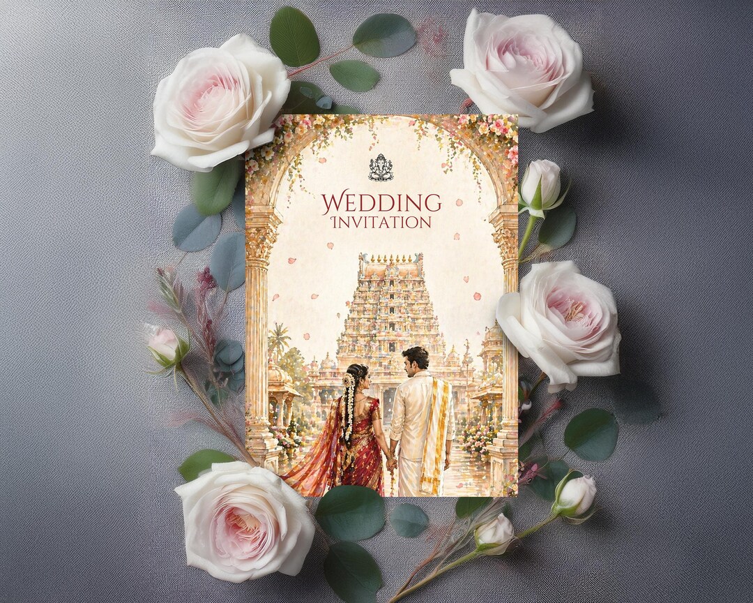 Indian Wedding Invitation Couple Template – Save the Date Modern Temple ...