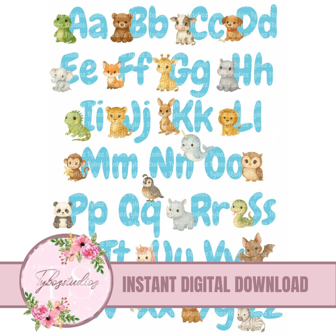 Animal Alphabet Letters Blue PNG: Digital Download for Sublimation - Etsy