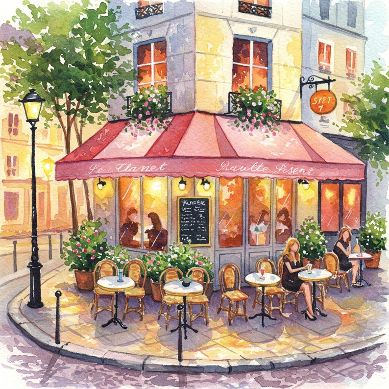 Watercolor French Bistro Digital Art Print - Etsy