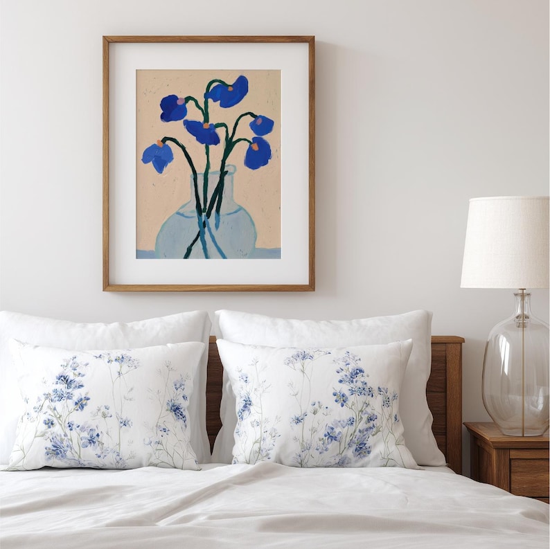 Minimalist Blue Flower Art Print Modern Home Decor Abstract Botanical ...