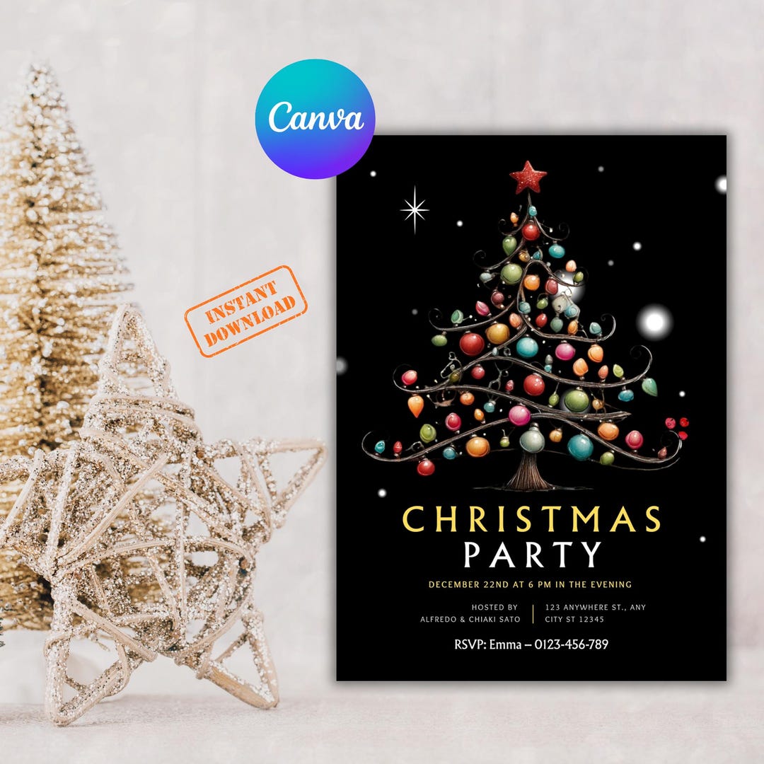 Elegant Christmas Invitation Template | Editable Holiday Party ...