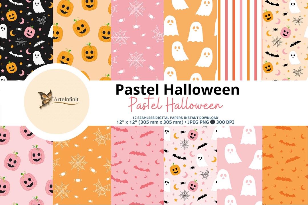 Pink Halloween Digital Paper Pack, Spooky Ghost Digital Scrapbook Paper ...