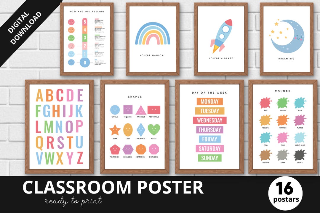 Classroom Poster Set | 16 Printable Educational Wall Art | Alphabet ...