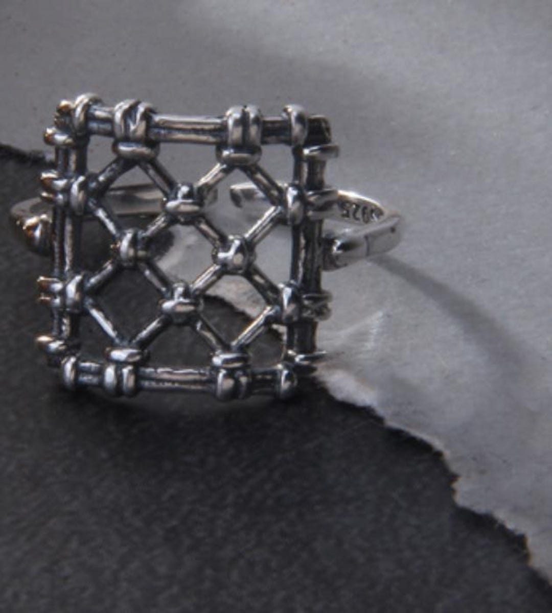 Square Grid Ring | Vintage Thai Silver S925 | Unique Statement Jewelry ...