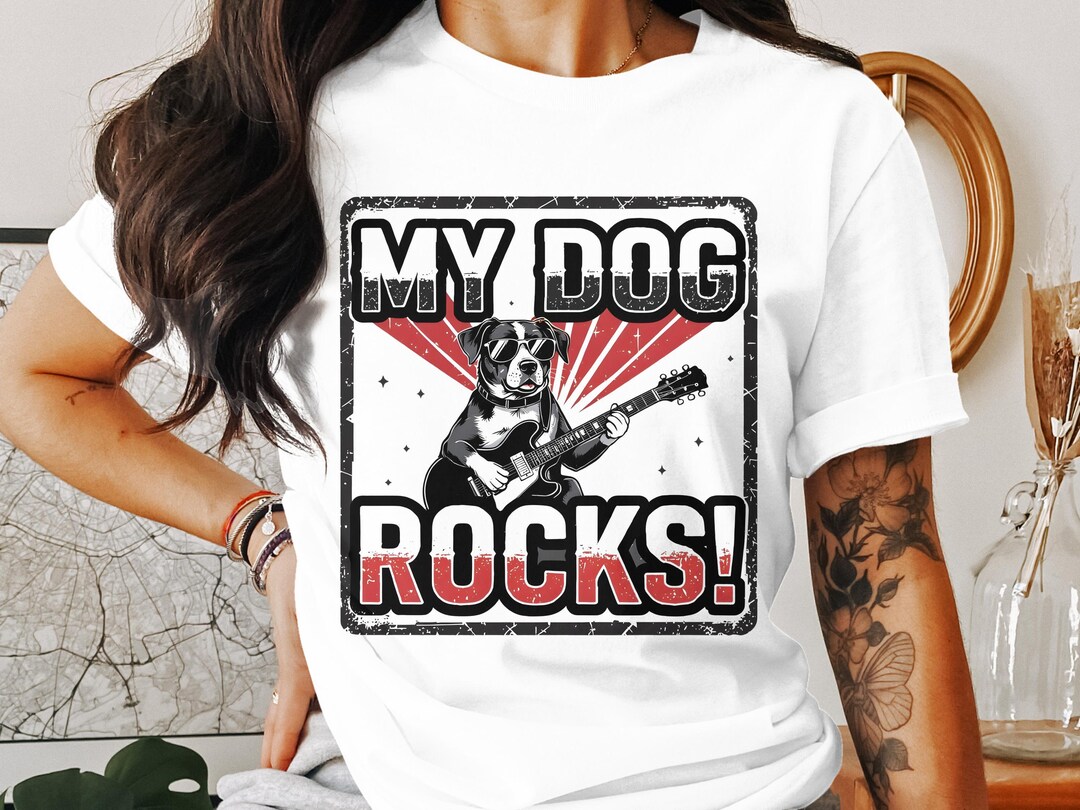 My Dog Rocks Sublimation Design, Cool Canine Guitarist, 300DPI ...
