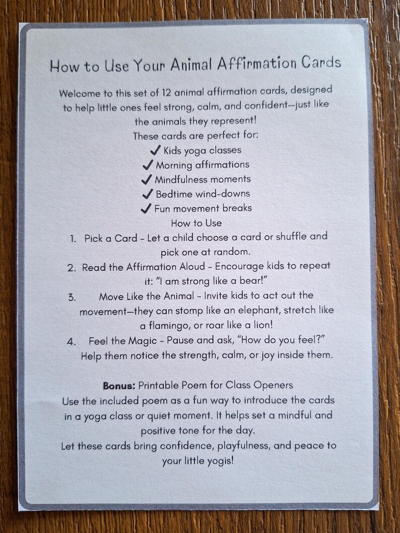 Animal Affirmation Flashcards for Kids: Mindfulness Cards + Bonus Poem ...