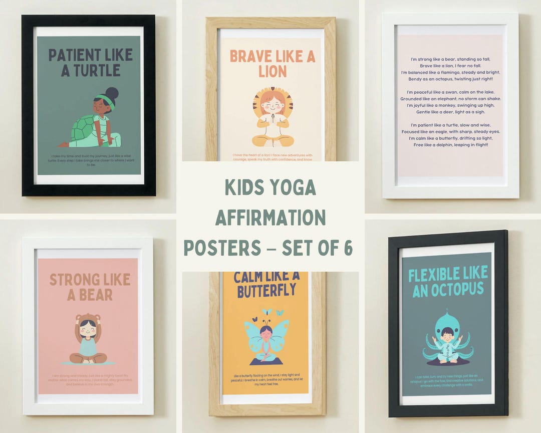 Kids Yoga Affirmation Posters – Set of 6 Printable Mindfulness Posters ...