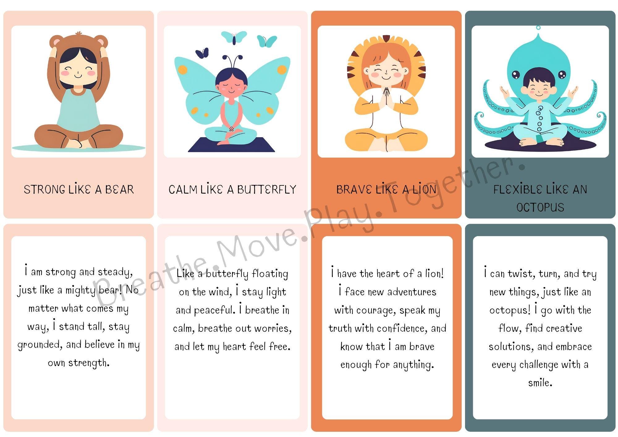 Printable Kids Yoga & Mindfulness Animal Affirmation Cards | 12 ...