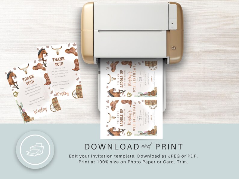 Cowboy Birthday Thank You Template, Editable Rodeo Cowboys Thank You ...