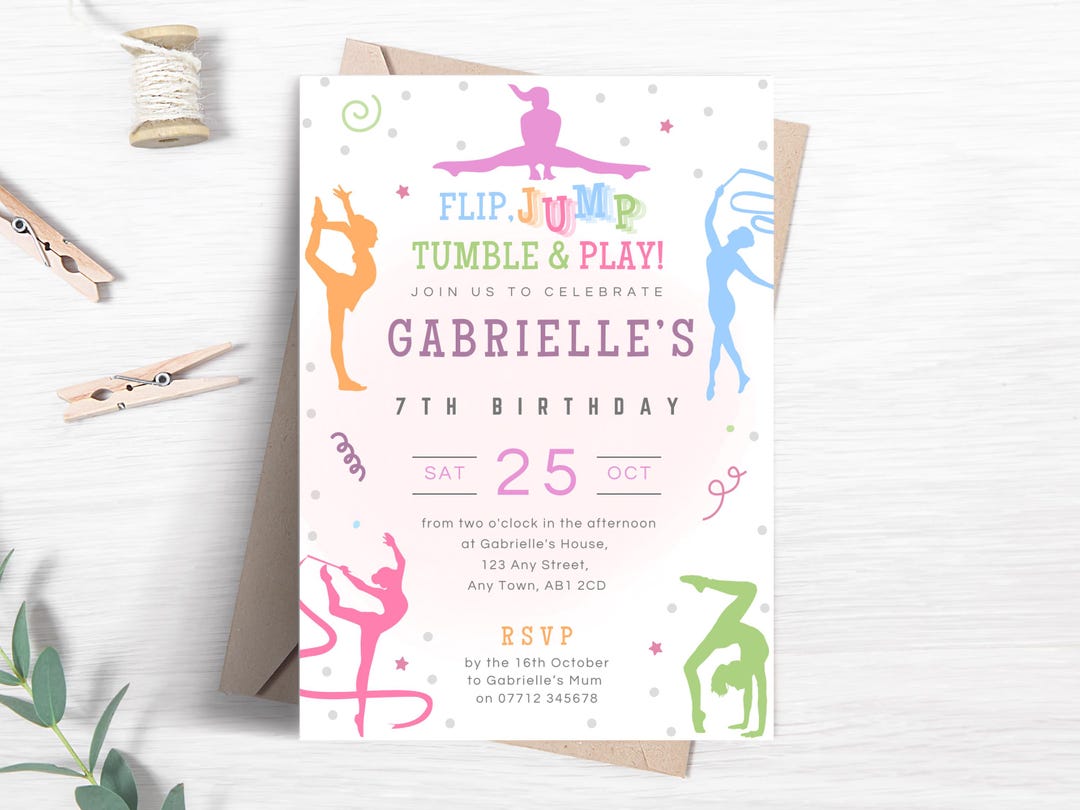 Editable Gymnastics Birthday Invitation, Gymnastics Party Invite ...