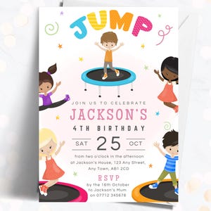 Boy's Trampoline Birthday Invitation, Editable Jump Park Invite, Bounce ...