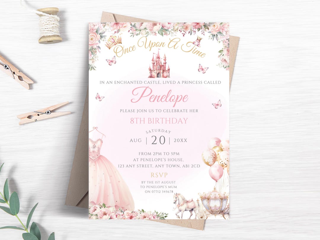 Princess Dress Birthday Invitation, Once Upon A Time Fairy Tale ...