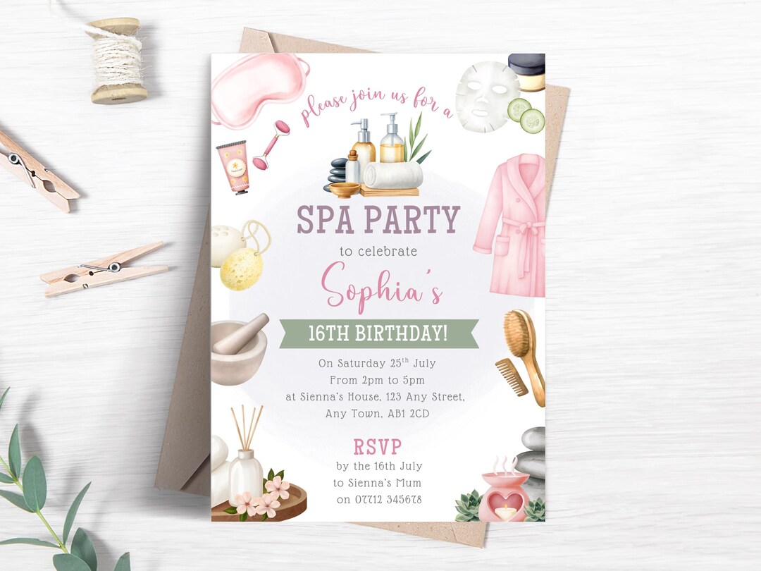 Girl's Spa Party Birthday Invitation, Editable Pamper Party Invite for ...