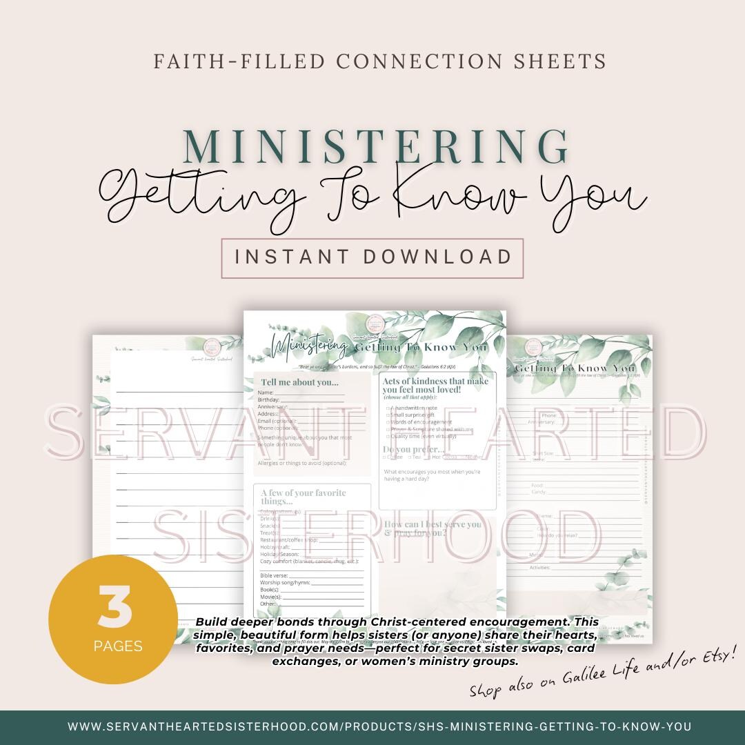 SHS Ministering Getting to Know You Sheets (instant Download) - Etsy